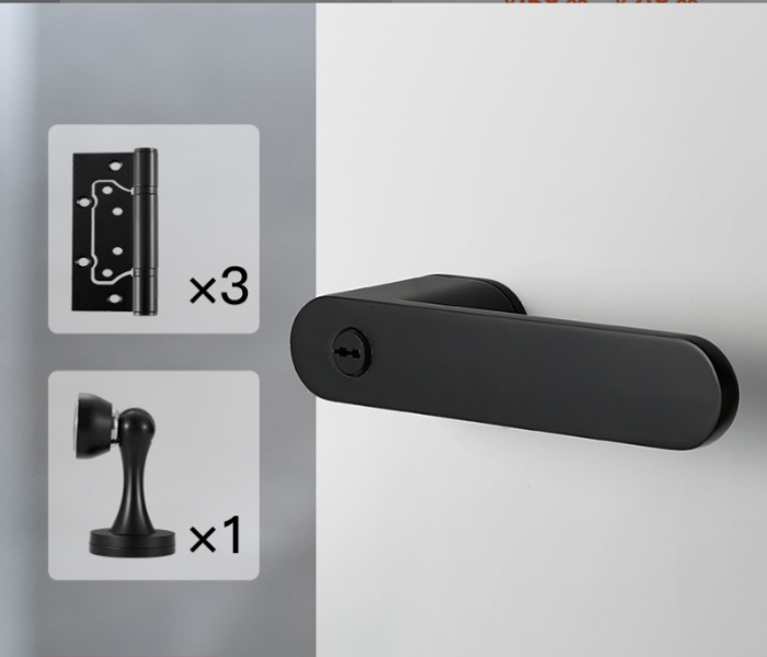 Simple black bedroom door handle mute door lock magnetic door lock set ...